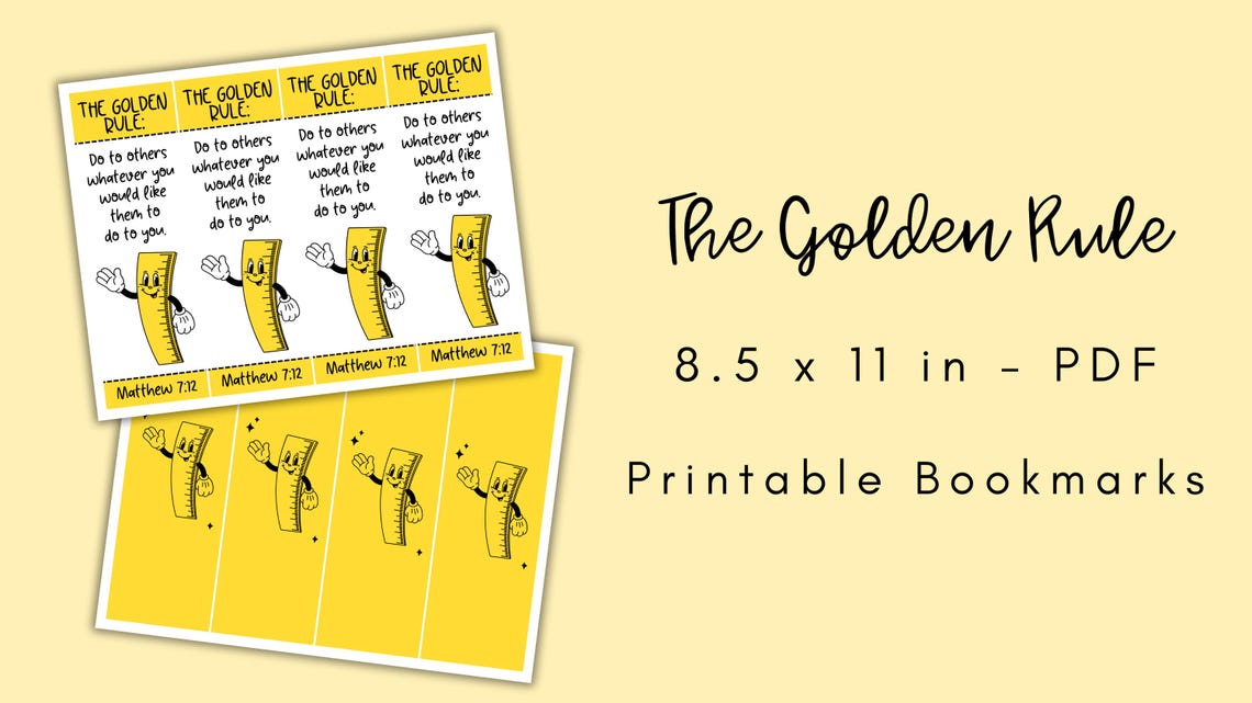 The Golden Rule Bookmark, Bible Bookmark, Sunday School Printables ...