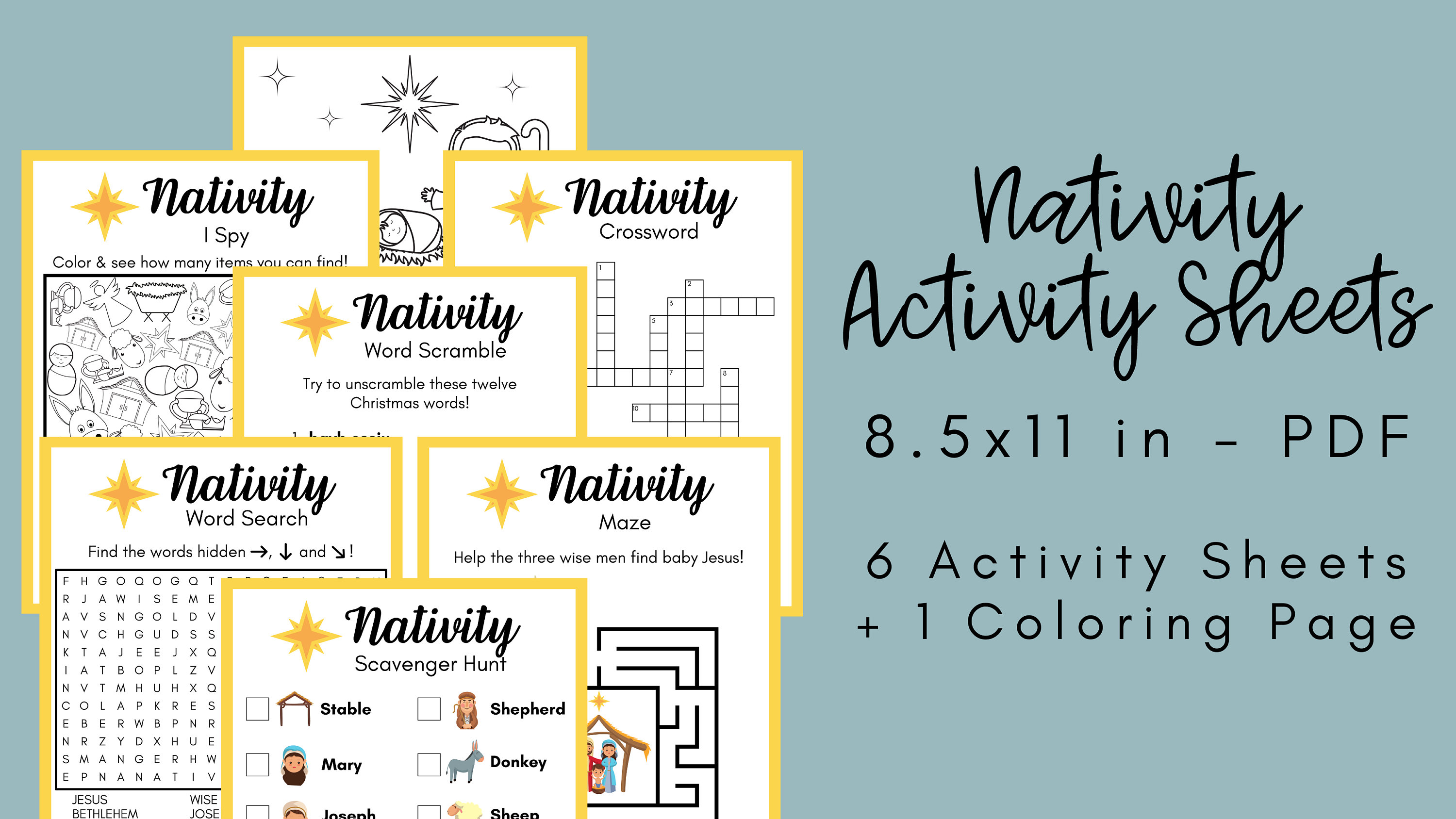Nativity Activity Pack, Christmas Activity Sheets, Kids Printable ...