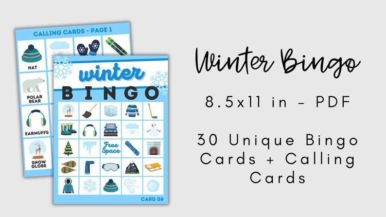 Winter Bingo, Bingo Cards Printable, Printable Bingo Game, Bingo for ...