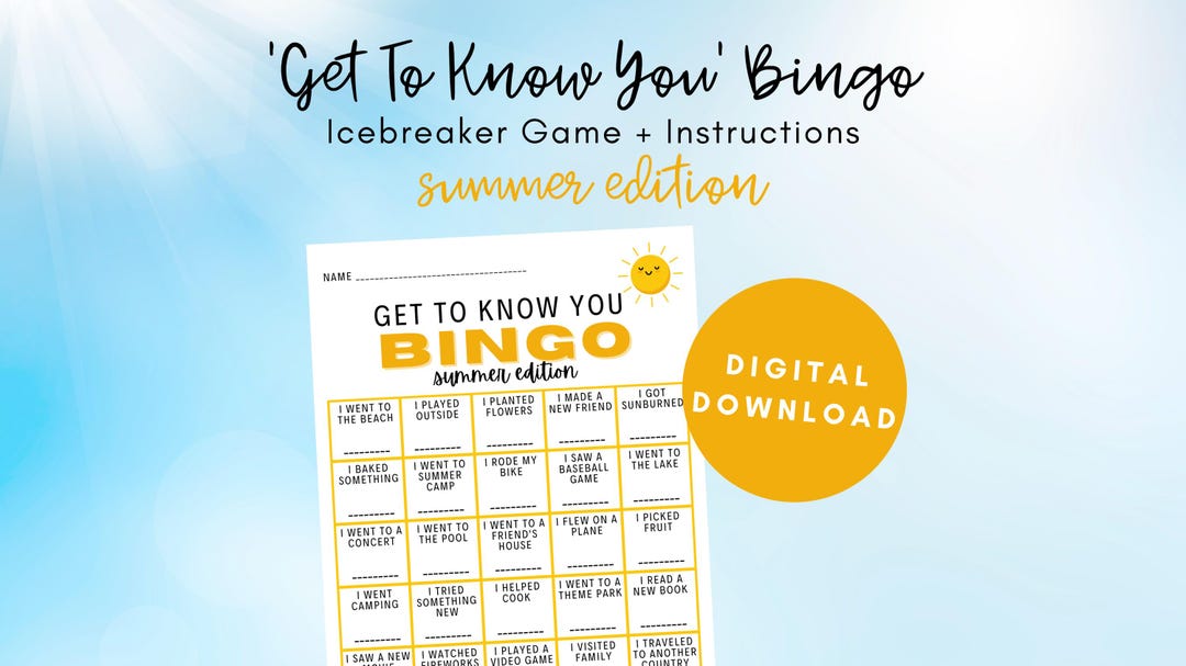 Get to Know You Bingo, Summer Activity, Icebreaker Game, Icebreaker ...
