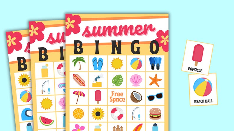 Summer Bingo Printable, Bingo Cards Printable, Summer Bingo Kids ...
