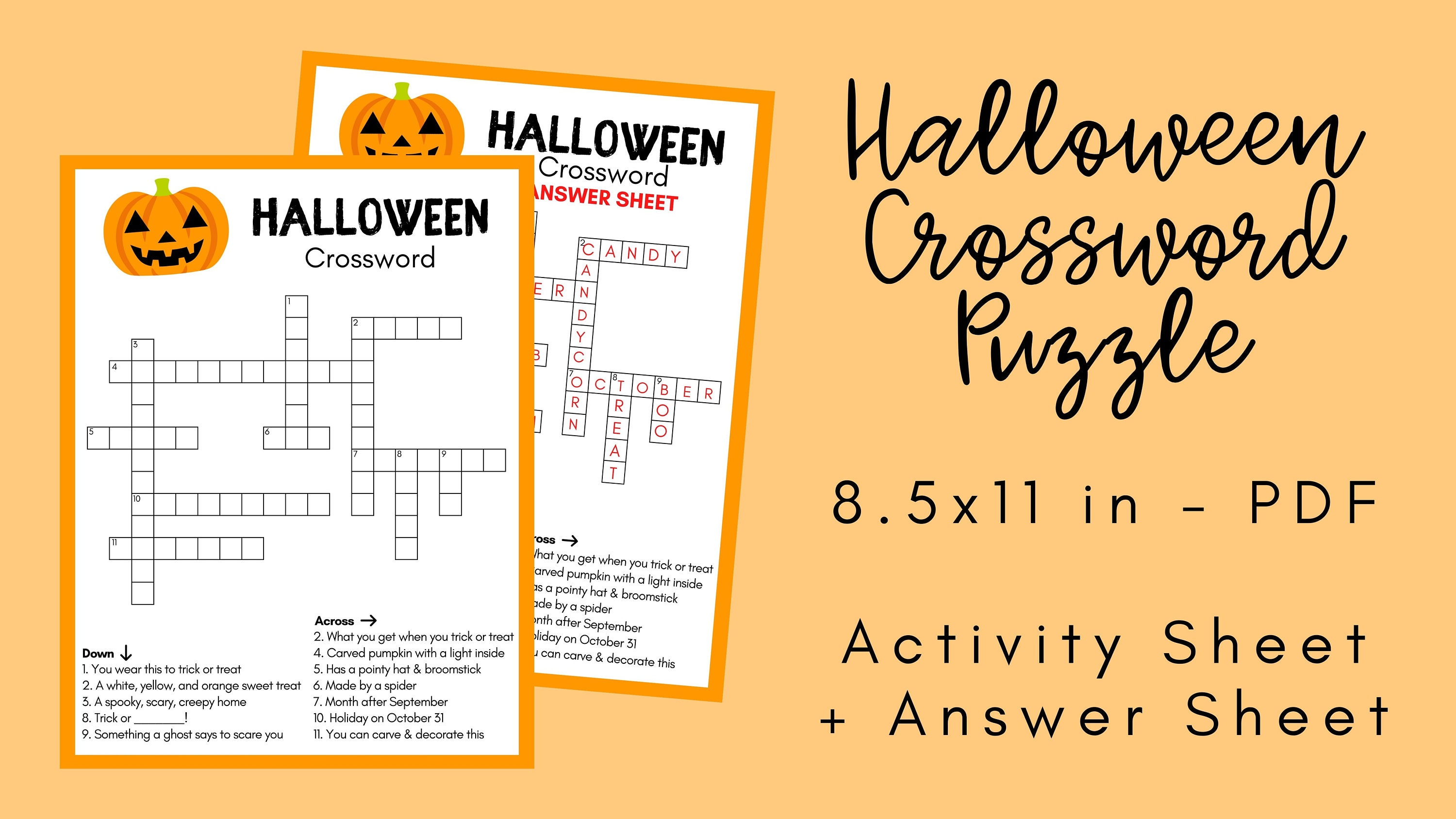 Halloween Crossword Puzzle, Halloween Activity Sheets, Kids Printable ...