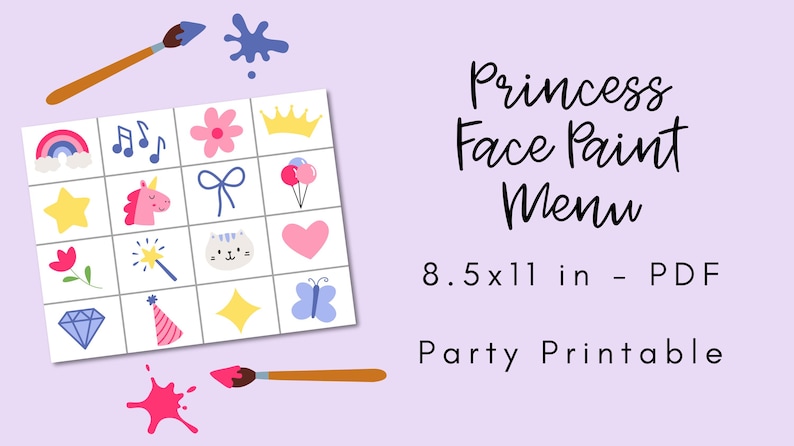 Princess Face Paint Menu, Face Painting Design, Party Printable, Party ...