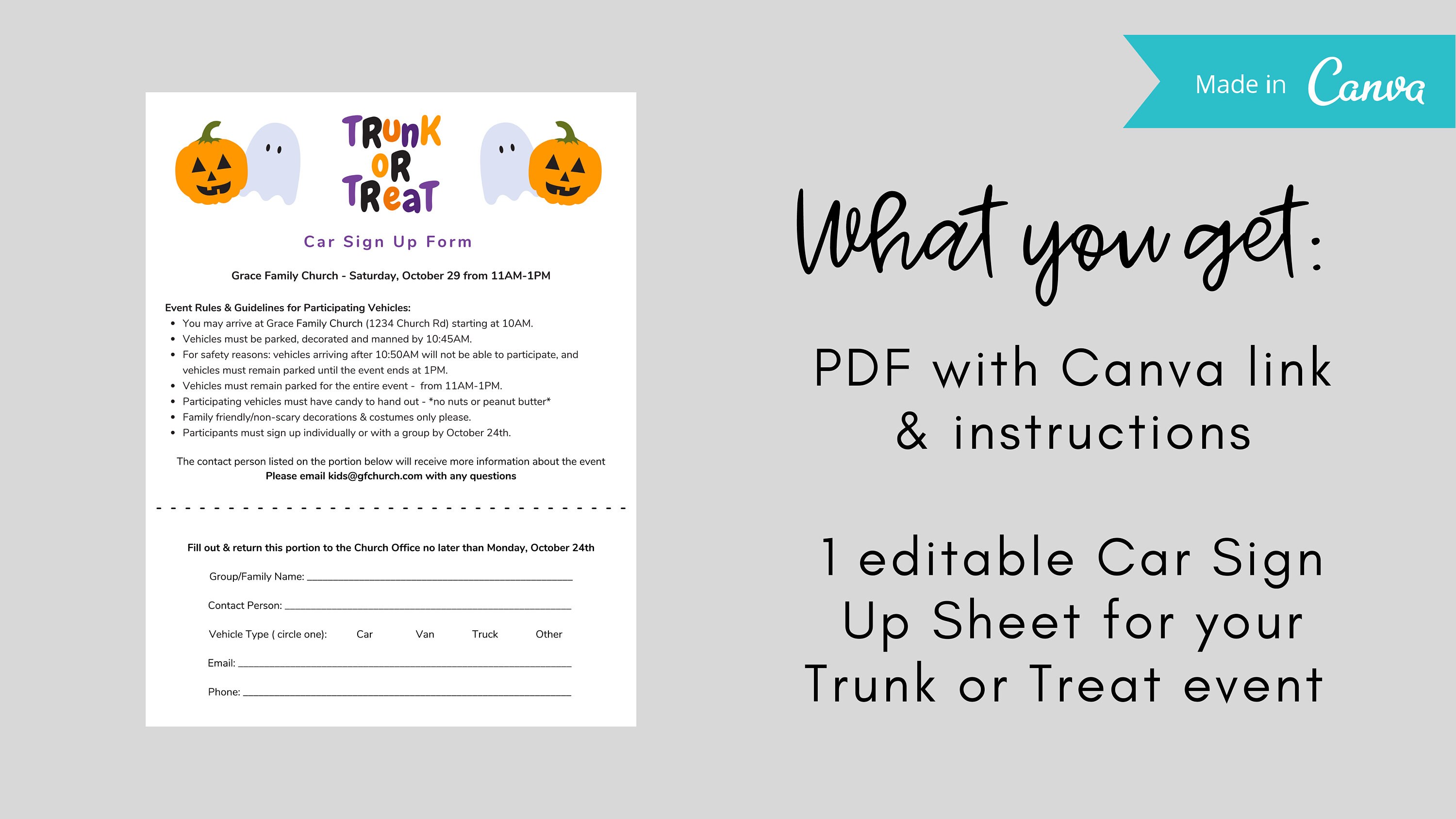 Trunk or Treat Sign Up, Editable Canva Template, Digital Download ...