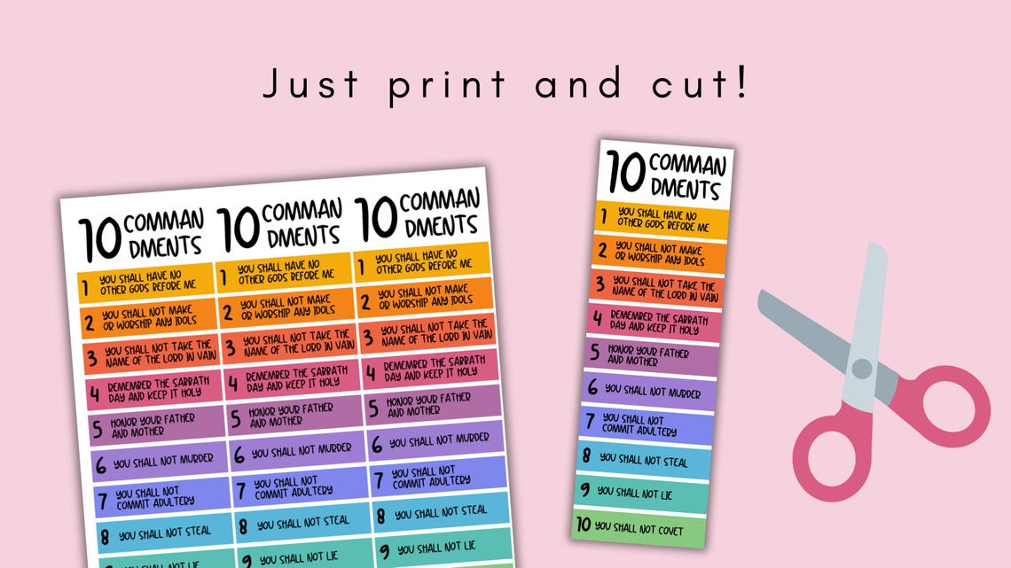 10 Commandments Bookmark, Bible Bookmark, Sunday School Printables ...