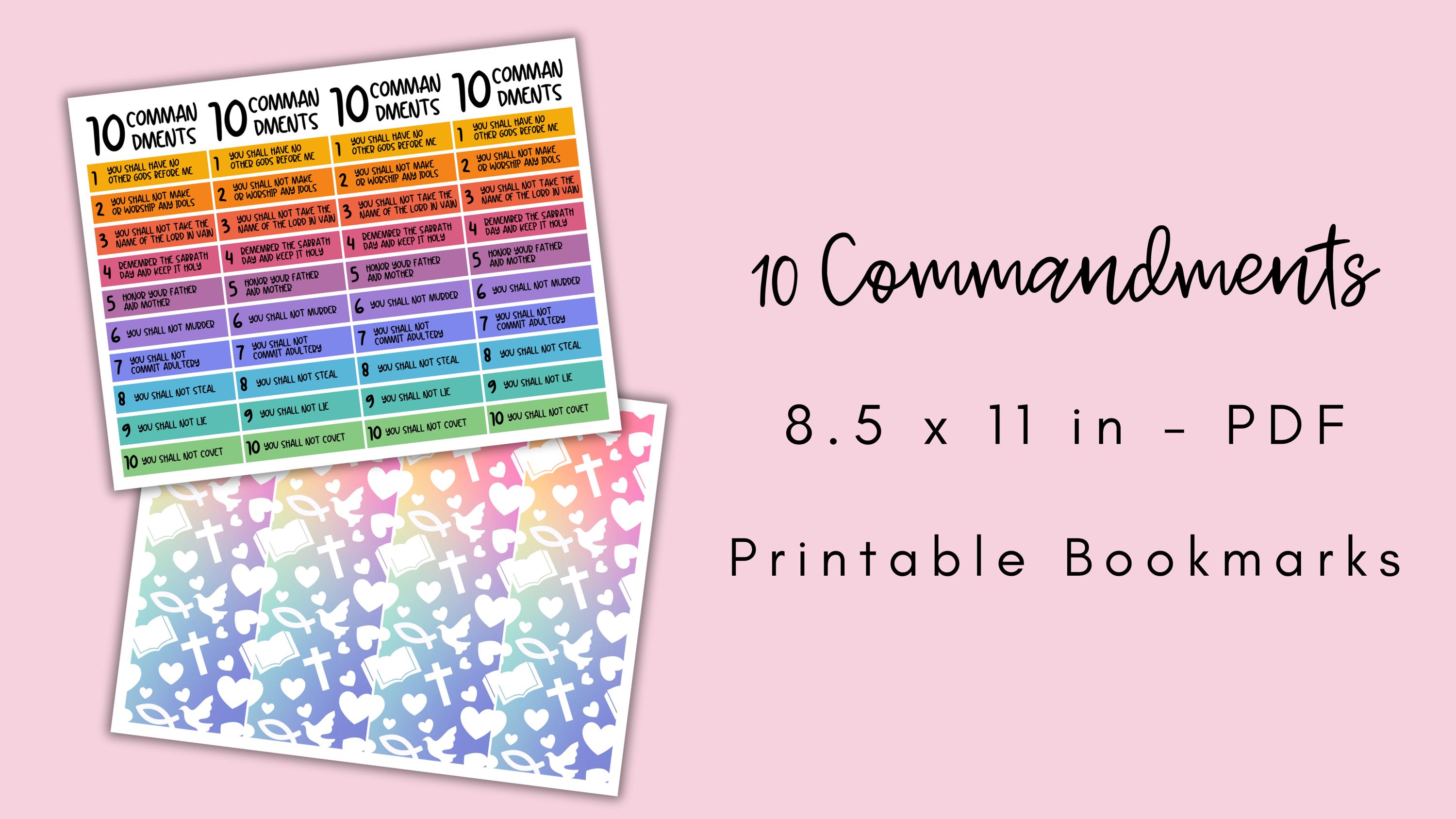 10 Commandments Bookmark, Bible Bookmark, Sunday School Printables ...
