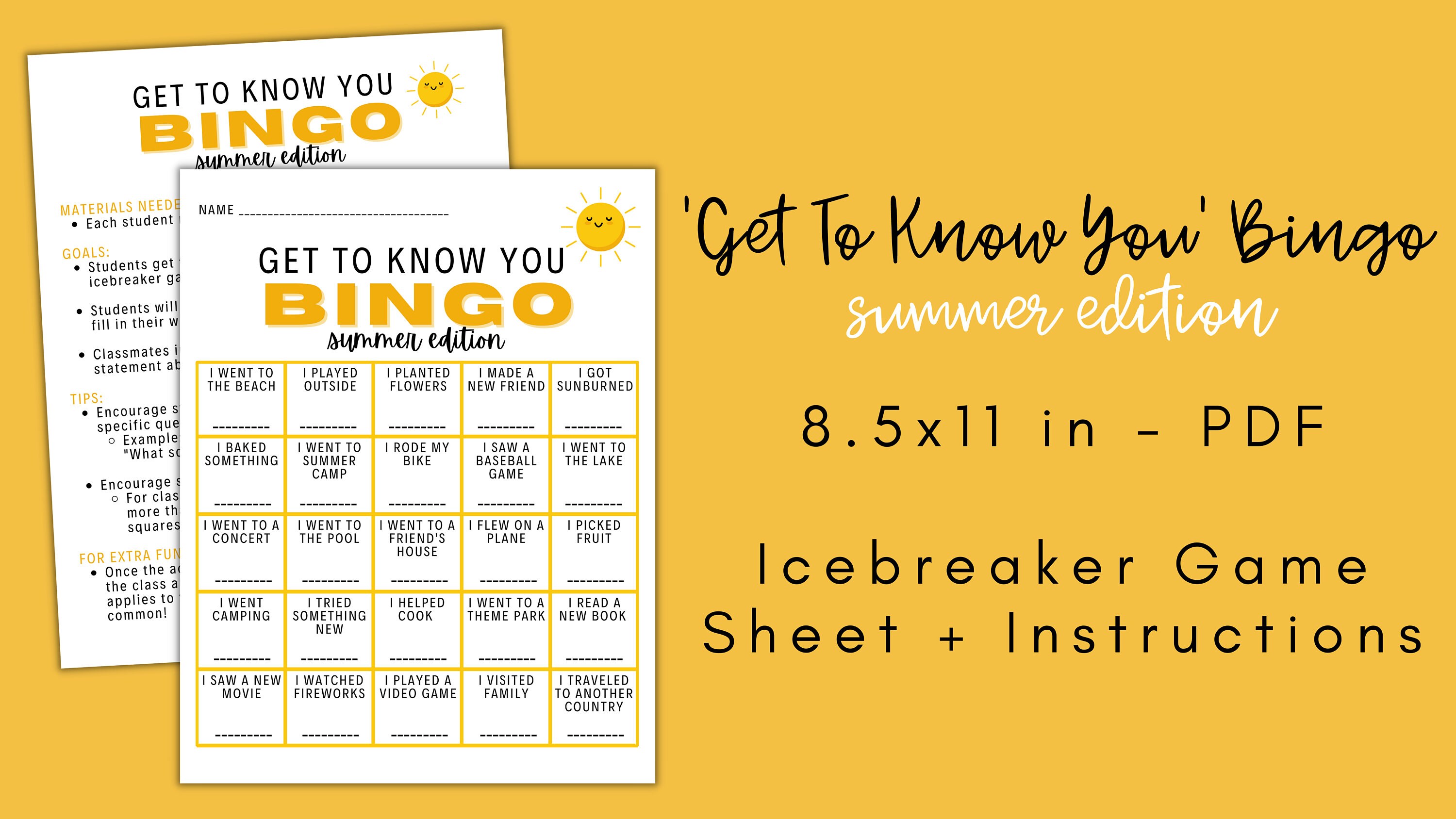 Get to Know You Bingo, Summer Activity, Icebreaker Game, Icebreaker ...