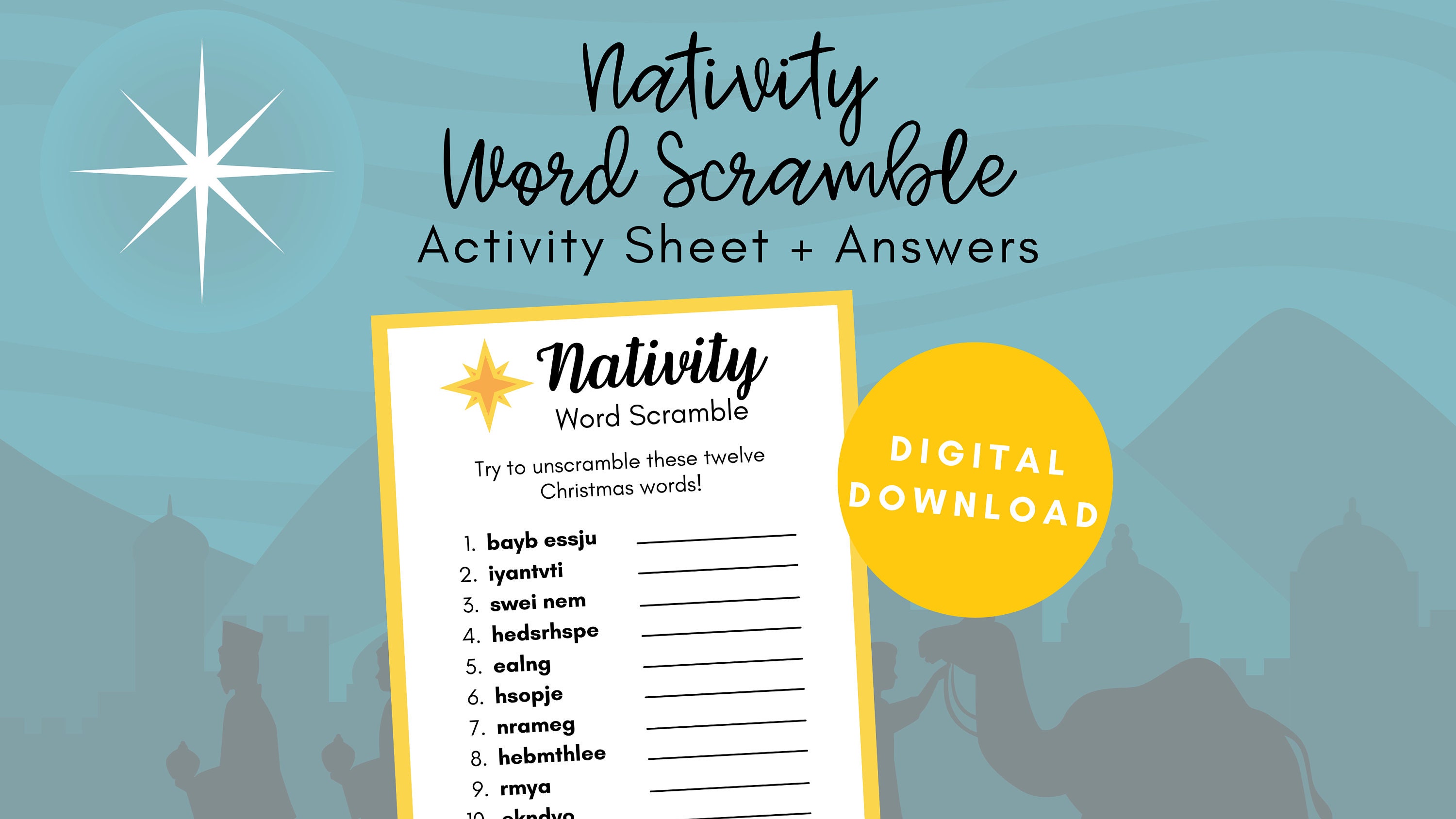 Nativity Word Scramble, Christmas Activity Sheets, Kids Printable ...