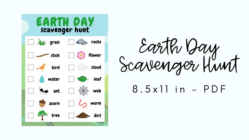 Earth Day Scavenger Hunt, Nature Scavenger Hunt Printable, Earth Day ...