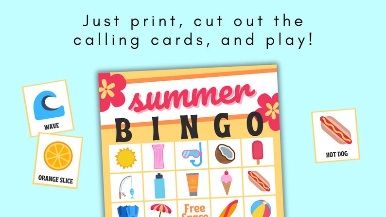 Summer Bingo Printable, Bingo Cards Printable, Summer Bingo Kids ...