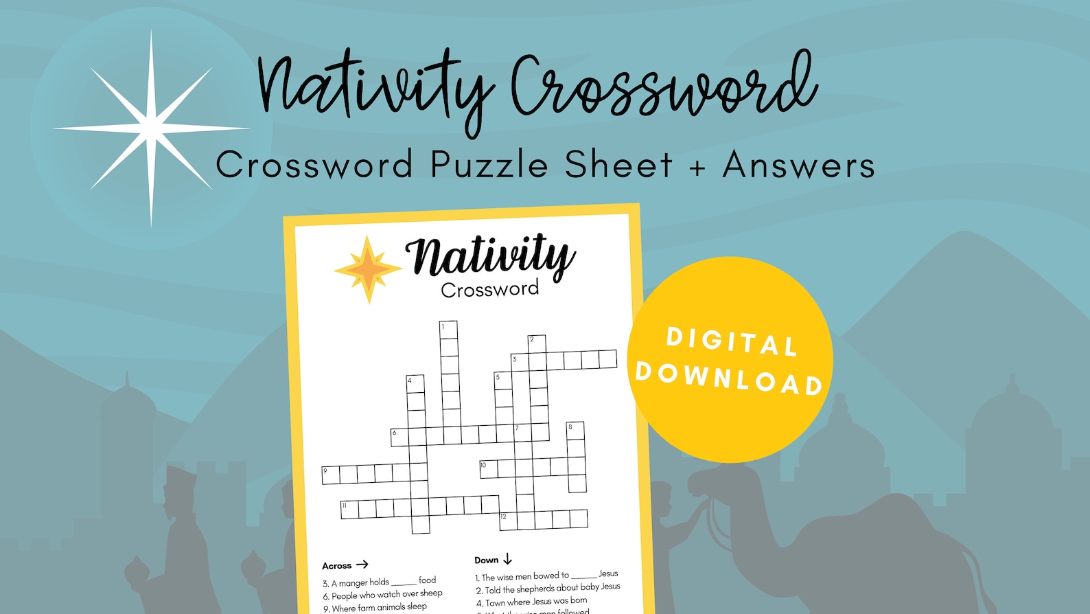Nativity Crossword Puzzle, Christmas Activity Sheets, Kids Printable ...