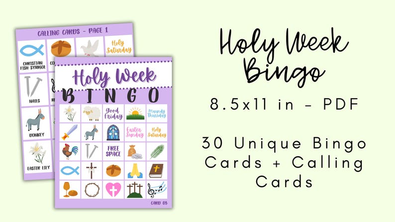 Holy Week Bingo, Holy Week for Kids, Christian Easter Games, Bingo ...