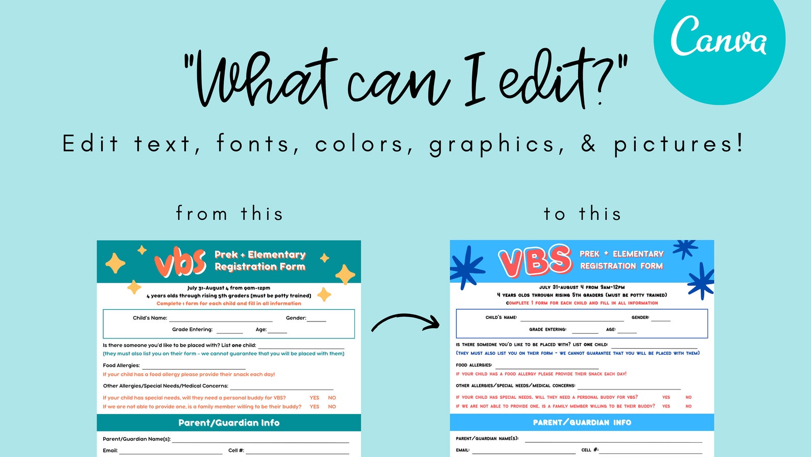 VBS Forms, Editable Canva Template, Digital Download, Volunteer Sign up ...