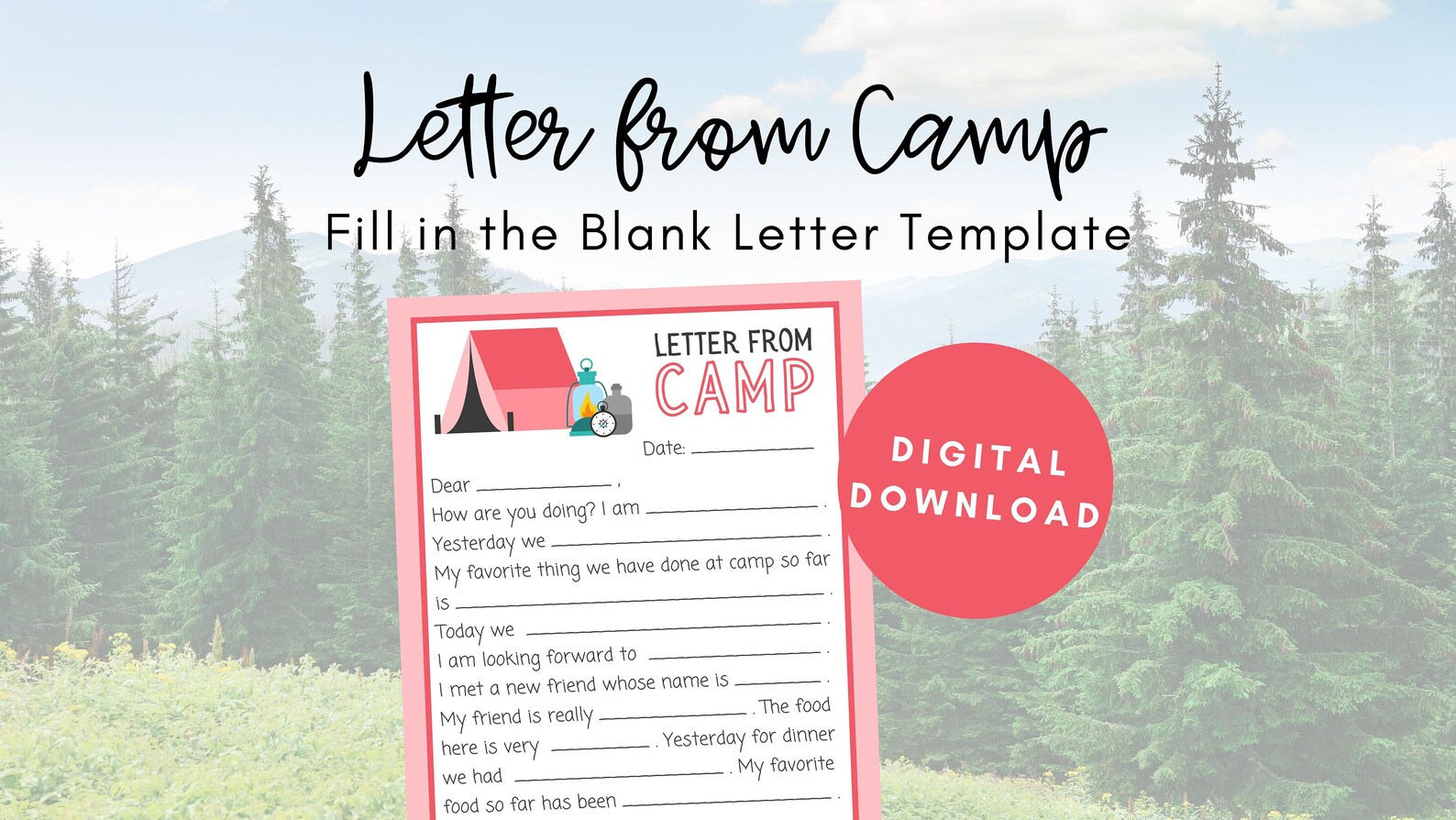 Letter From Camp, Camp Letters Fill in Blank, Summer Camp Notes, Sleep ...