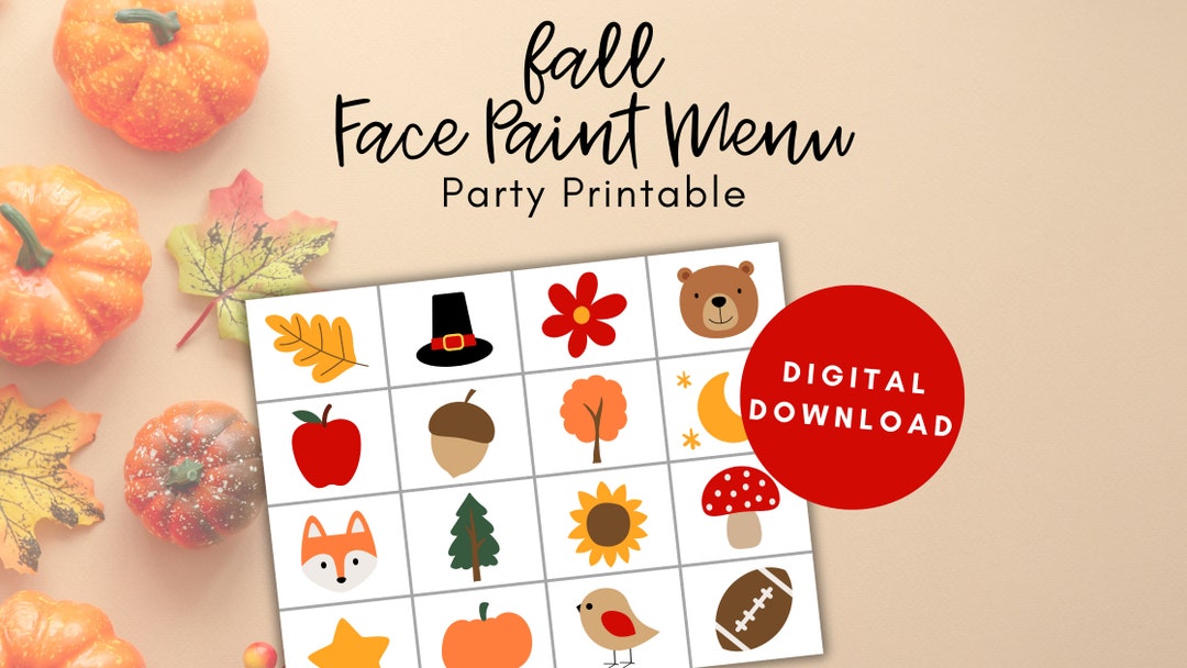 Fall Face Paint Menu, Face Painting Design, Party Printable, Party ...