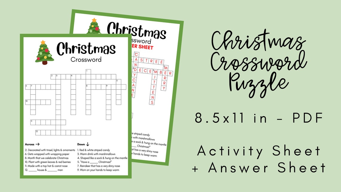 Christmas Crossword Puzzle Christmas Activity Sheets Kids | Etsy