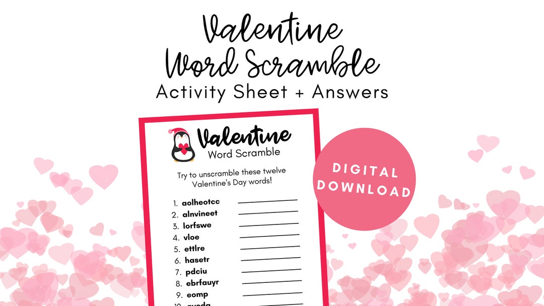 Valentine Word Scramble, Valentine Activity, Kids Printable Activities ...