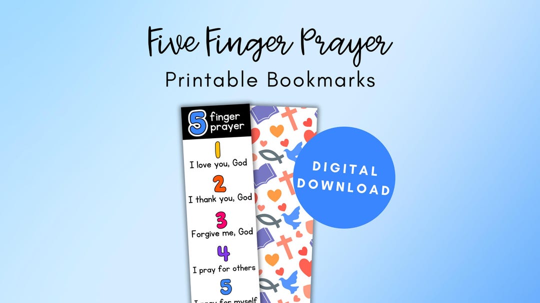 5 Finger Prayer for Kids, Bible Bookmark, Sunday School Printables ...