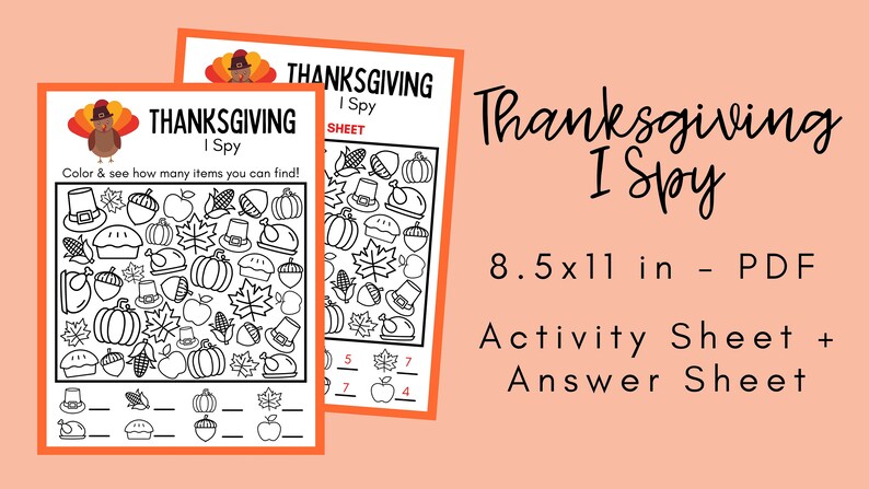 Thanksgiving I Spy, Thanksgiving Activity Sheet, Seek and Find, Kids ...