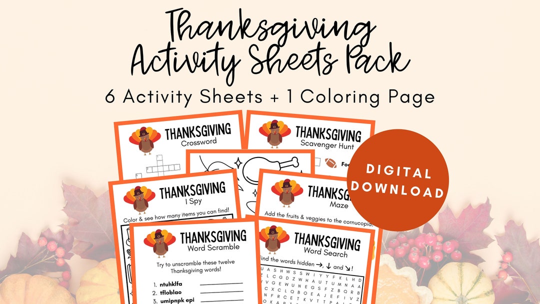 Thanksgiving Activity Pack Thanksgiving Activity Sheets Kids - Etsy