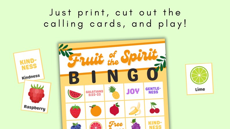 Fruit of the Spirit Bingo, Fruit of the Spirit Printable Game, Bingo ...