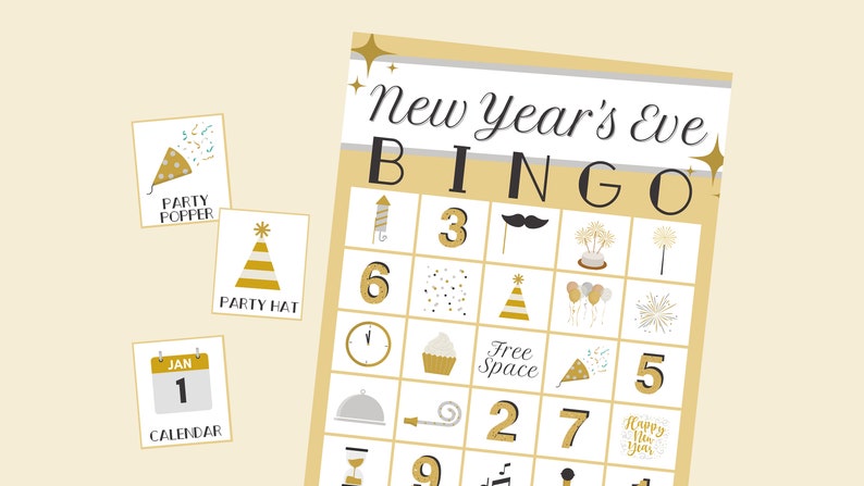 New Year's Eve Bingo, Bingo Cards Printable, New Years Eve Party, Bingo ...