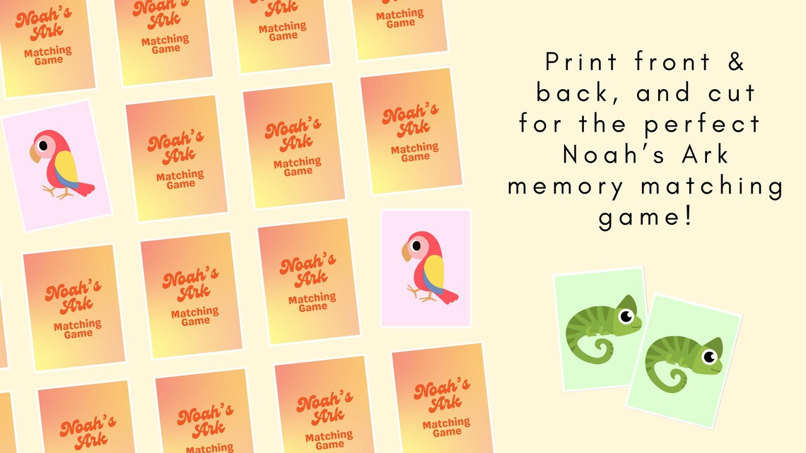 Noah's Ark Matching Game Cards, Memory Match Game, Christian Printables ...