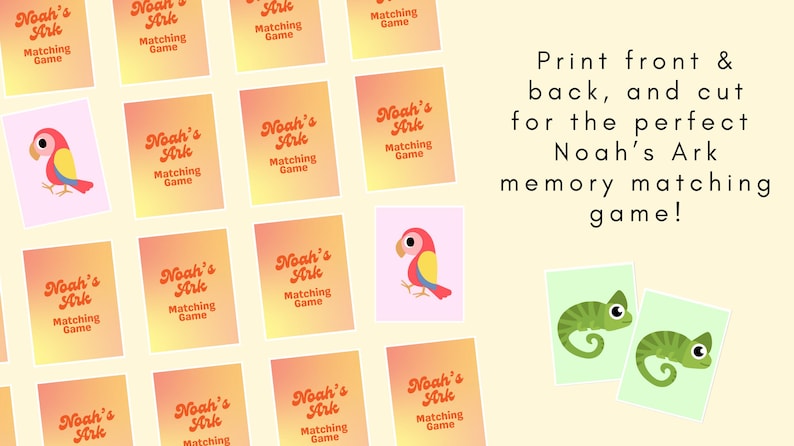 Noah's Ark Matching Game Cards, Memory Match Game, Christian Printables ...