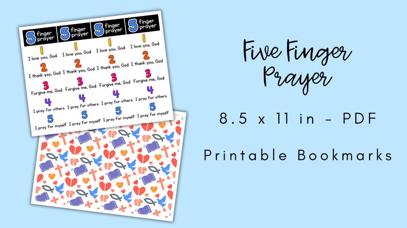 5 Finger Prayer for Kids, Bible Bookmark, Sunday School Printables ...