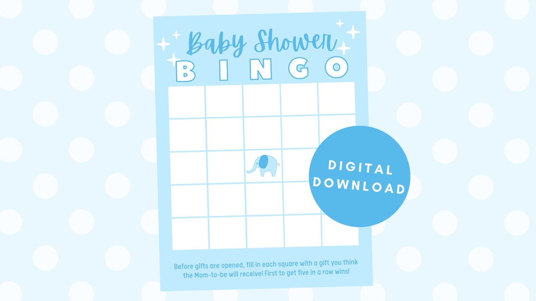 Baby Shower Bingo, Blue Baby Shower Game, Baby Shower Game Printable ...