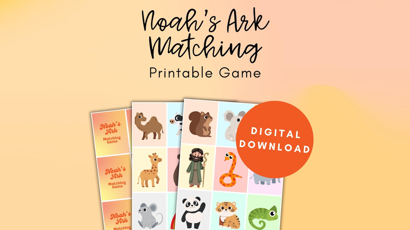 Noah's Ark Matching Game Cards, Memory Match Game, Christian Printables ...
