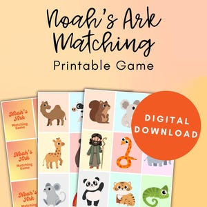 Noah's Ark Matching Game Cards, Memory Match Game, Christian Printables ...