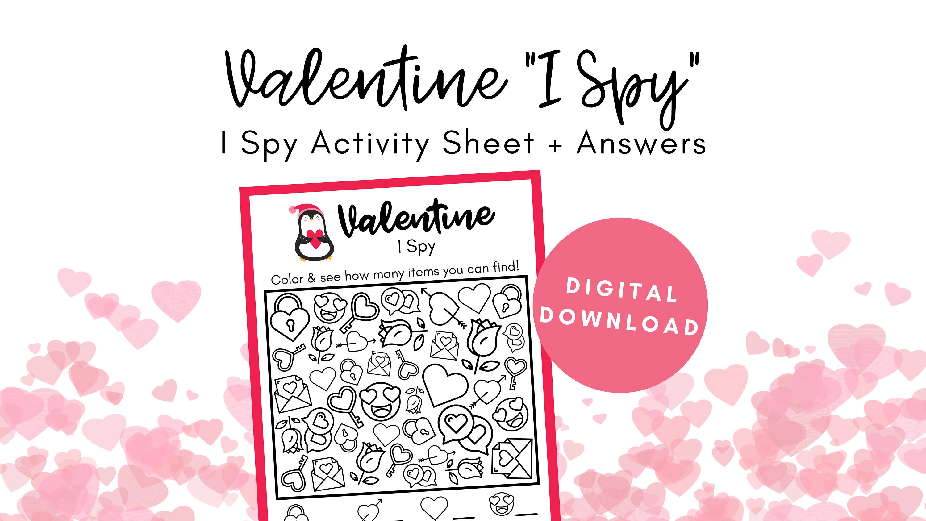 Valentine I Spy, Valentine Activity, Seek and Find, Kids Printable ...