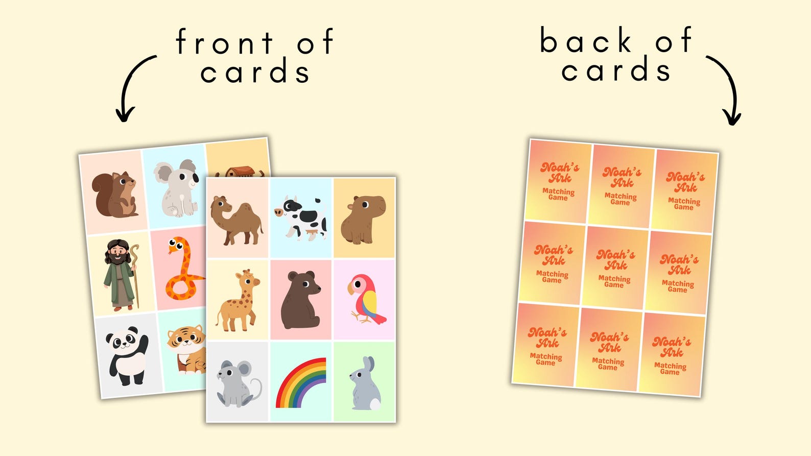Noah's Ark Matching Game Cards, Memory Match Game, Christian Printables ...