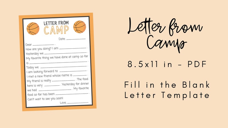 Letter From Camp, Basketball, Camp Letters Fill in Blank, Summer Camp ...