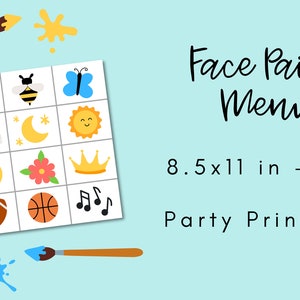 Face Paint Menu, Face Painting Design, Party Printable, Party Activity ...