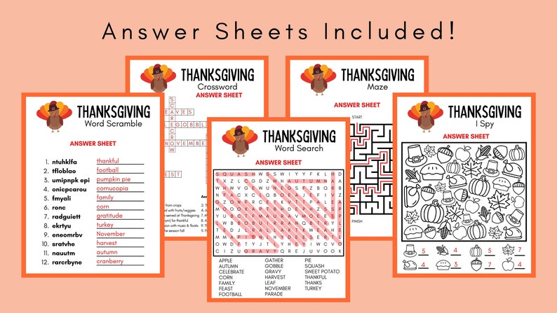 Thanksgiving Activity Pack, Thanksgiving Activity Sheets, Kids ...