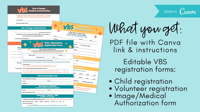 VBS Forms, Editable Canva Template, Digital Download, Volunteer Sign up ...