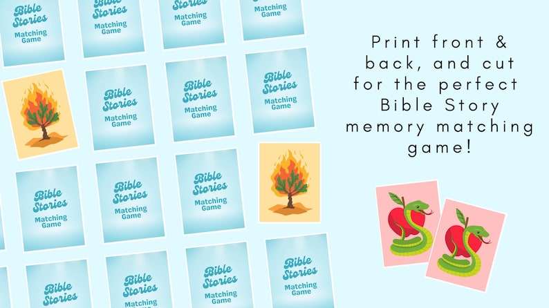 Bible Stories Matching Game Cards, Memory Match Game, Christian ...