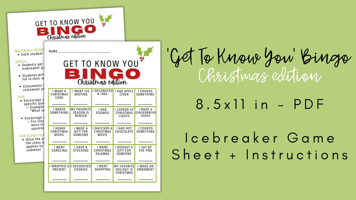 Get to Know You Bingo, Christmas Activity, Icebreaker Game, Icebreaker ...