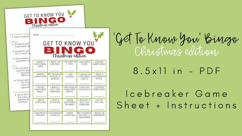 Get to Know You Bingo, Christmas Activity, Icebreaker Game, Icebreaker ...