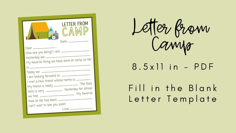 Letter From Camp, Camp Letters Fill in Blank, Summer Camp Notes, Sleep ...