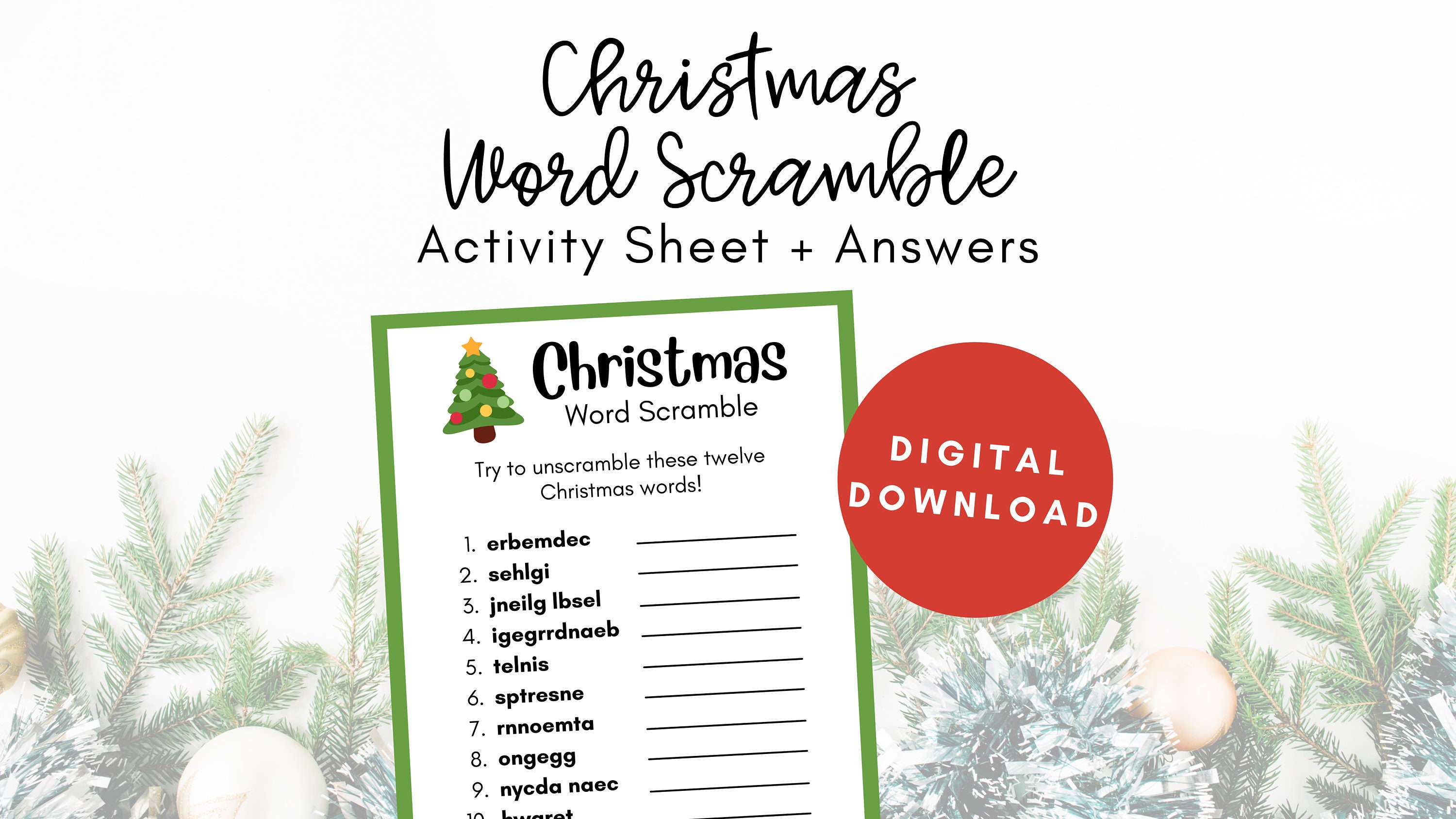 Christmas Word Scramble, Christmas Activity Sheet, Kids Printable ...