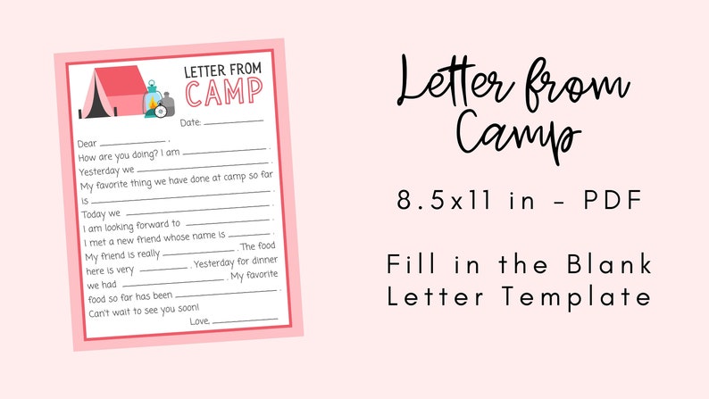 Letter From Camp, Camp Letters Fill in Blank, Summer Camp Notes, Sleep ...