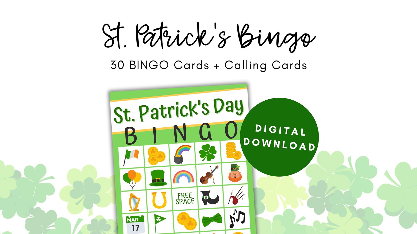 St Patricks Day Bingo, Bingo Cards Printable, Bingo for Kids, Printable ...