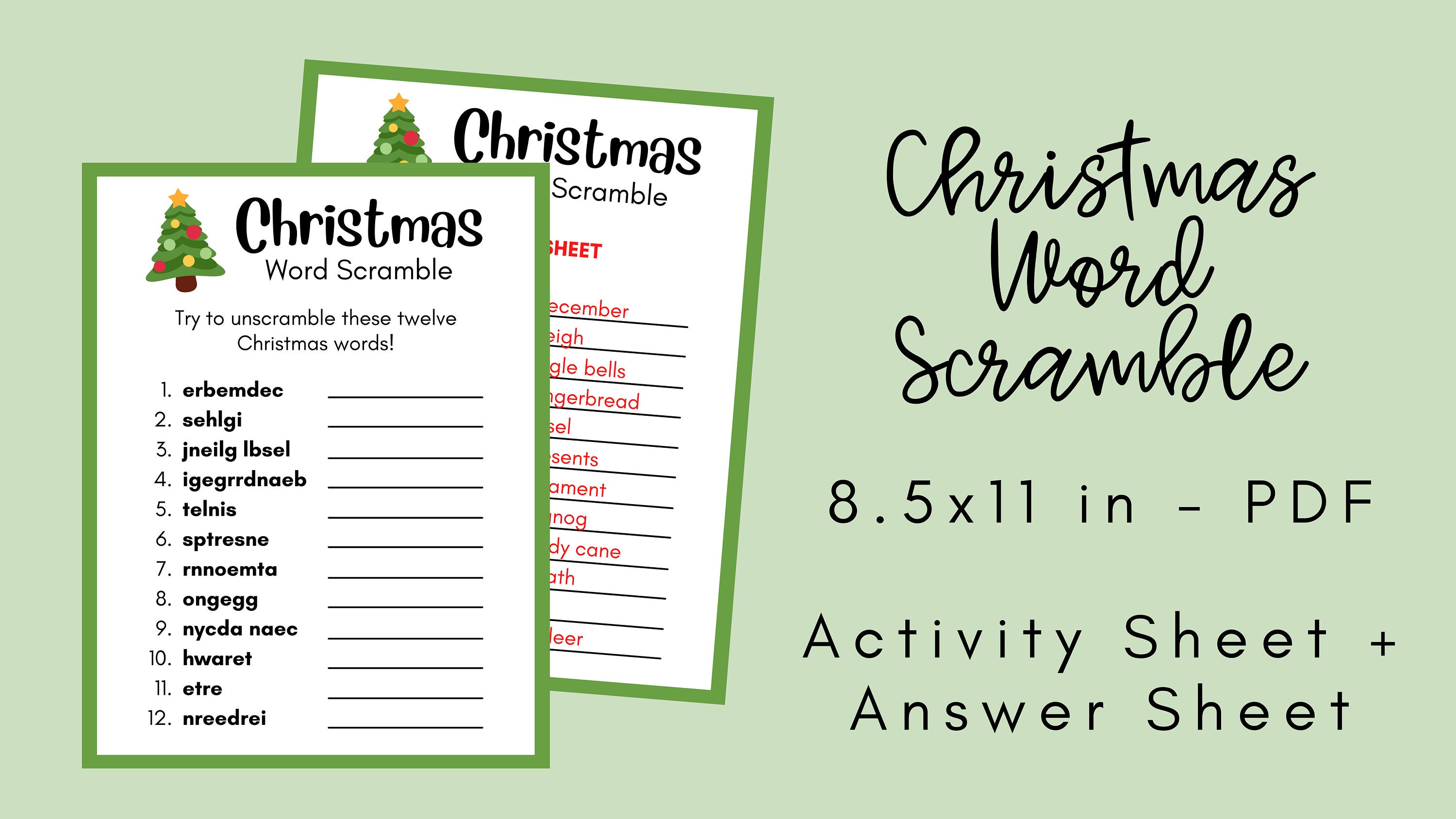 Christmas Word Scramble, Christmas Activity Sheet, Kids Printable ...