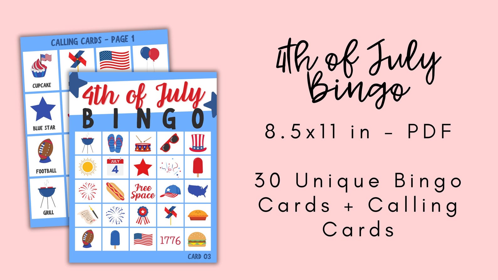 4th of July Bingo, Bingo Cards Printable, Independence Day Game ...