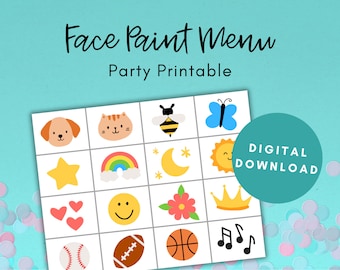 Halloween Face Paint Menu, Face Painting Design, Party Printable, Party ...