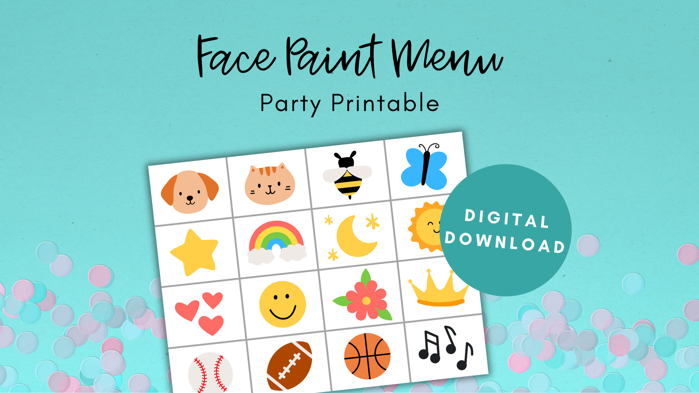 Face Paint Menu, Face Painting Design, Party Printable, Party Activity ...