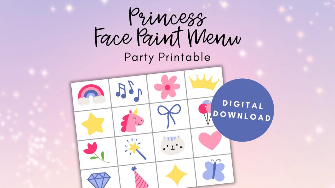 Princess Face Paint Menu, Face Painting Design, Party Printable, Party ...